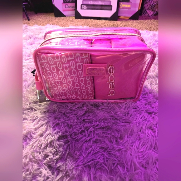 bebe | Bags | Bebe Pink Gold Rhinestonelogo 3 Set Makeup Case Nwt ...